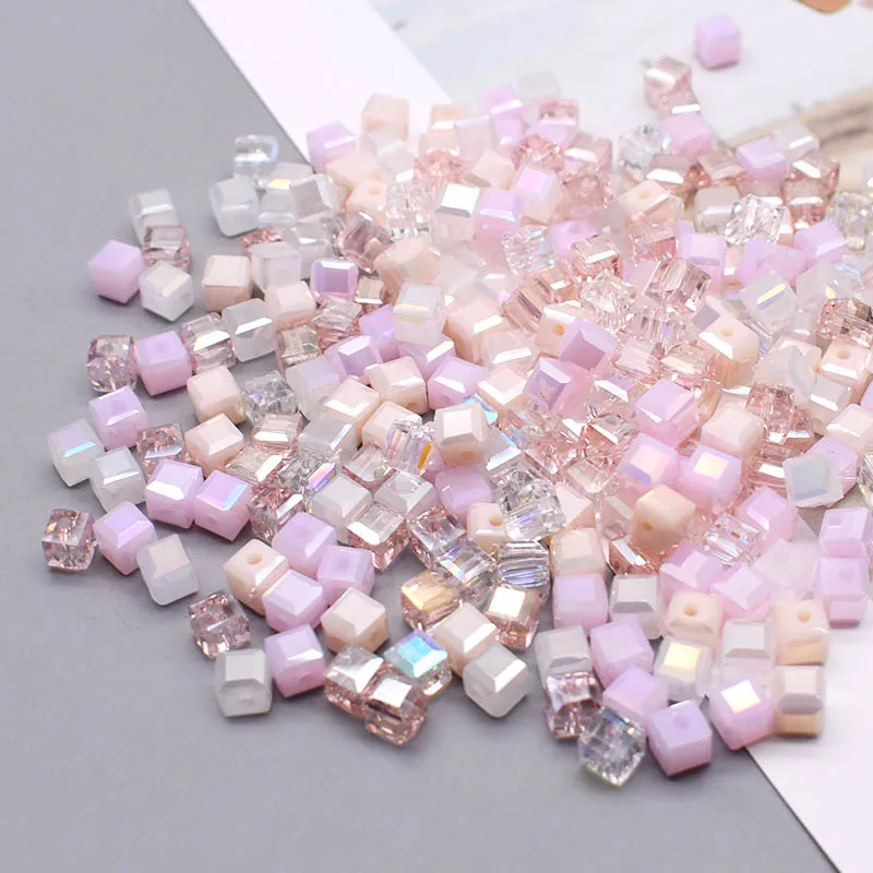 Pink-Color-6mm-Czech-Glass-Crystal-Beads-Cube-Square-Crystal-Beads ...