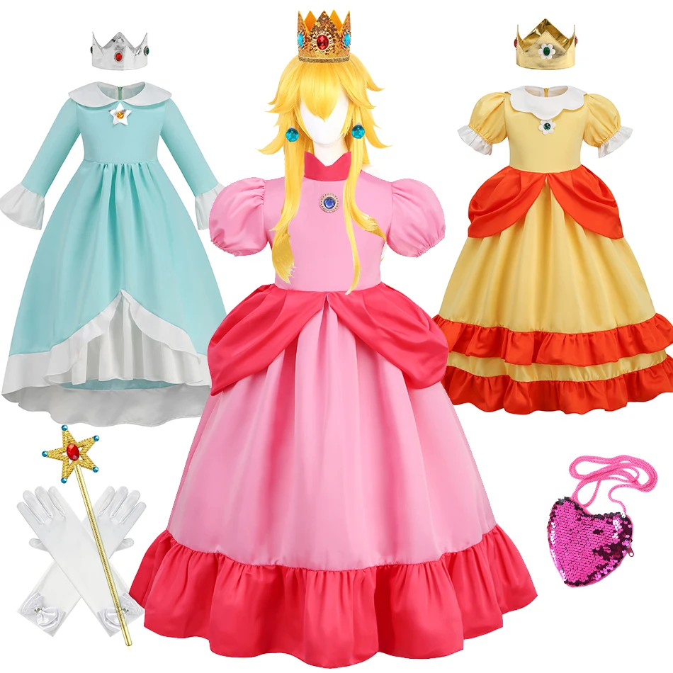 Peach Princess Dress Girl 2-10 Yrs Daisy Cosplay Costume Rosalina Dress ...