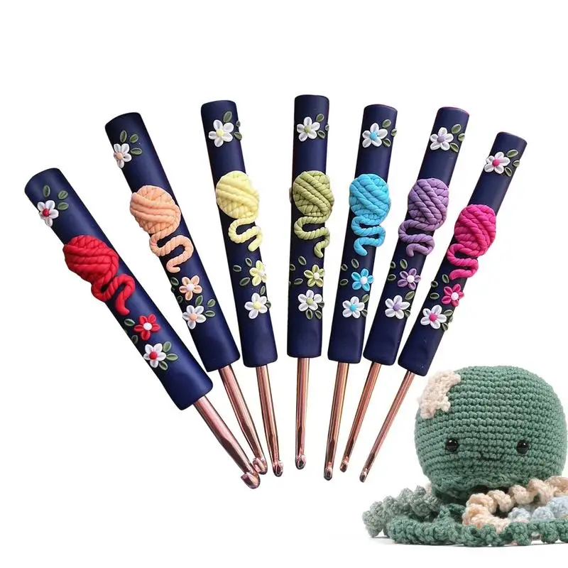 Rubber-Handle-Crochet-Needles-7pcs-Rainbow-Knitting-Needles-Kit-Yarn ...