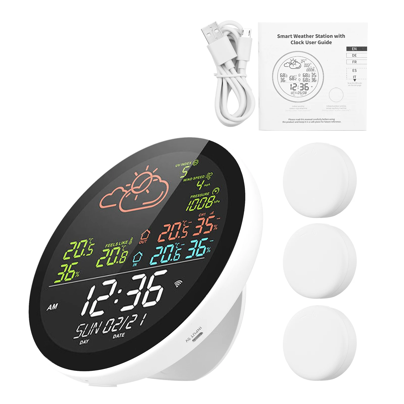 New-Wifi-Colour-Screen-Smart-Weather-Station-with-Clock-Indoor-and ...