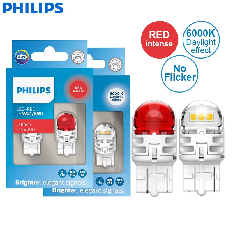 Philips-Ultinon-Pro6000-Led-W21-5W-7443-T20-Twee-Contacten-Rood-Wit ...