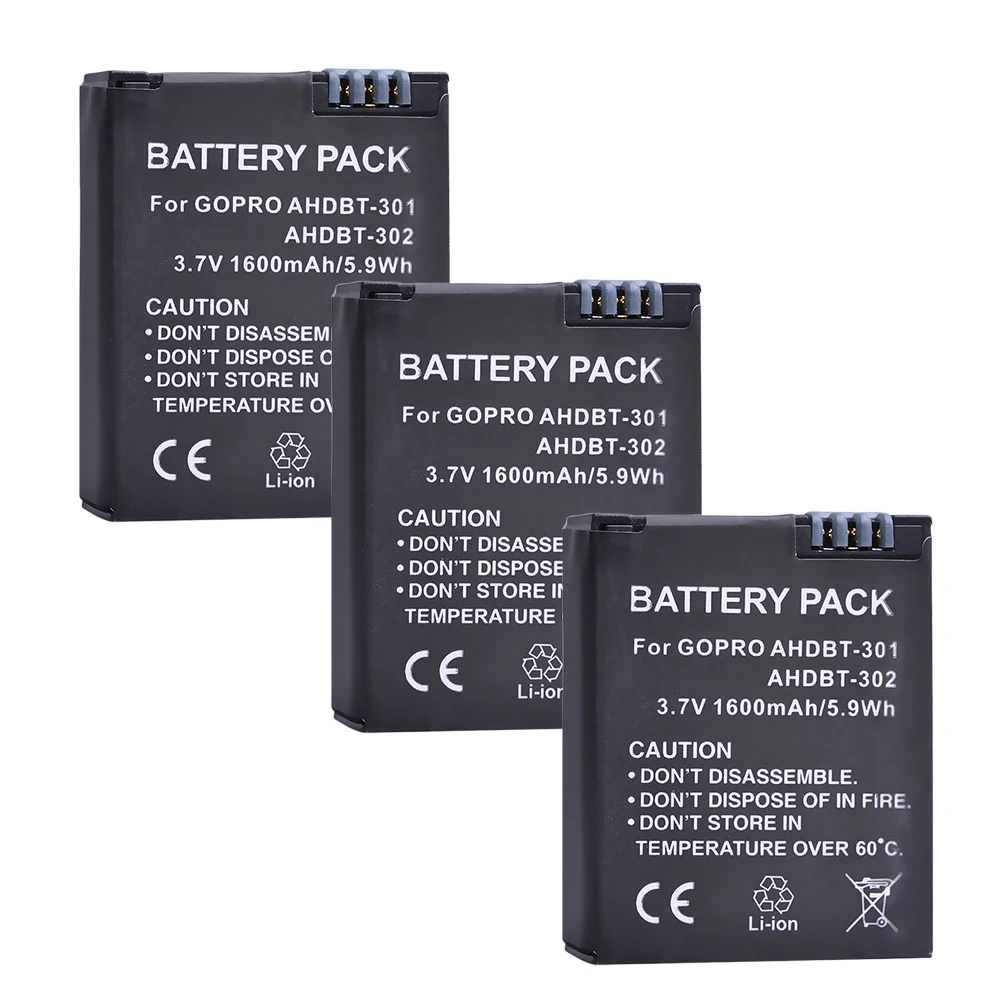 1600mAh AHDBT-301 Battery AHDBT 301 Bateria for GoPro Hero3 Go Pro hero ...