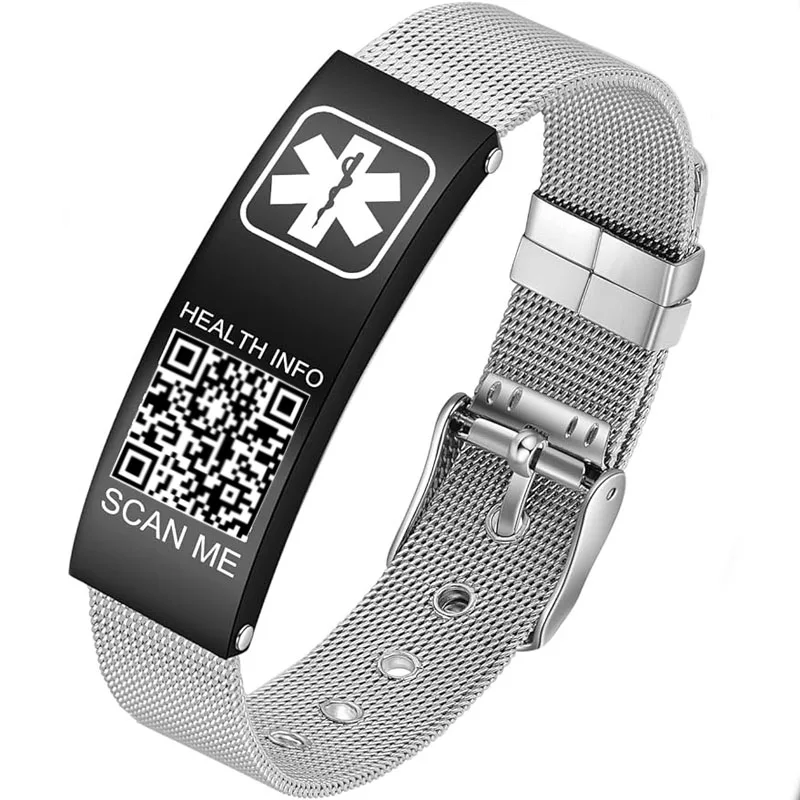 Stainless-Steel-QR-Code-Medical-Alarm-Bracelets-Adjustable-Bangles-Free ...