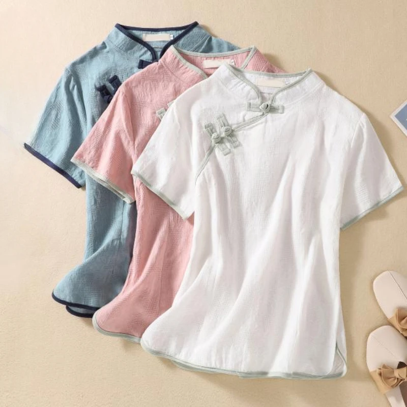 Female Cotton Slim Cheongsam Tops Chinese Traditional Collar Tang Coat ...