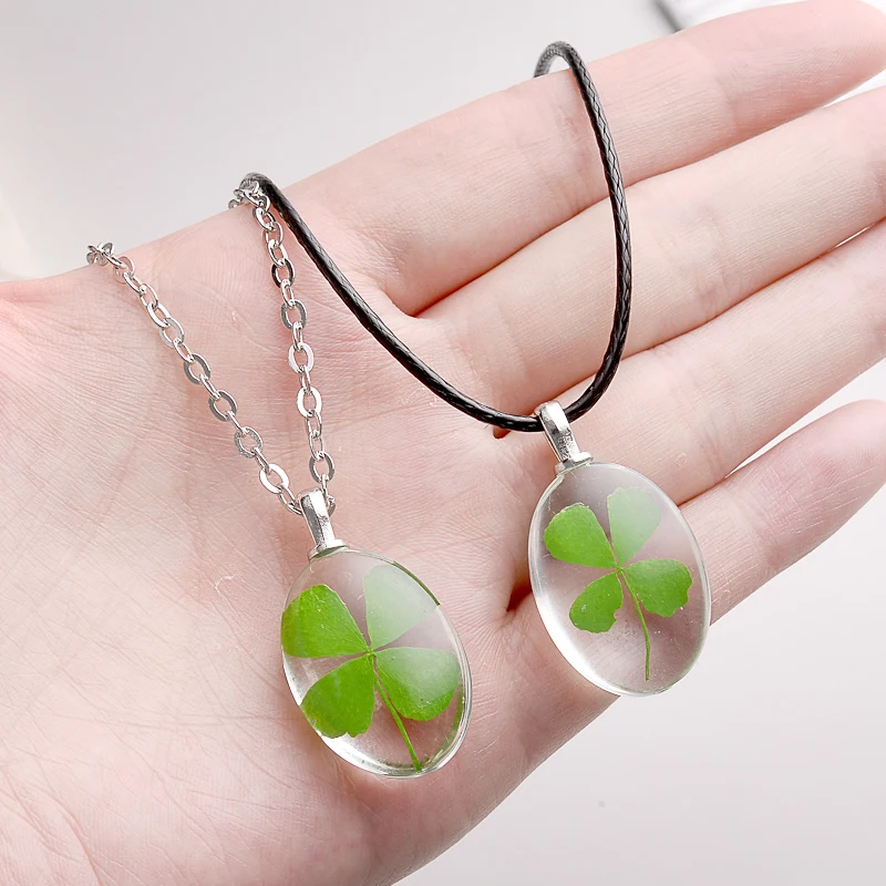 Four-leaf Clover Necklace | Dry Flower Pendant Clover | Clover Pendant ...