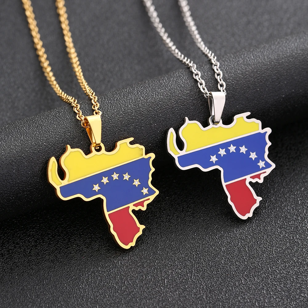 Venezuela-Map-Flag-Pendant-Necklace-Stainless-Steel-For-Women-Men-Gold ...