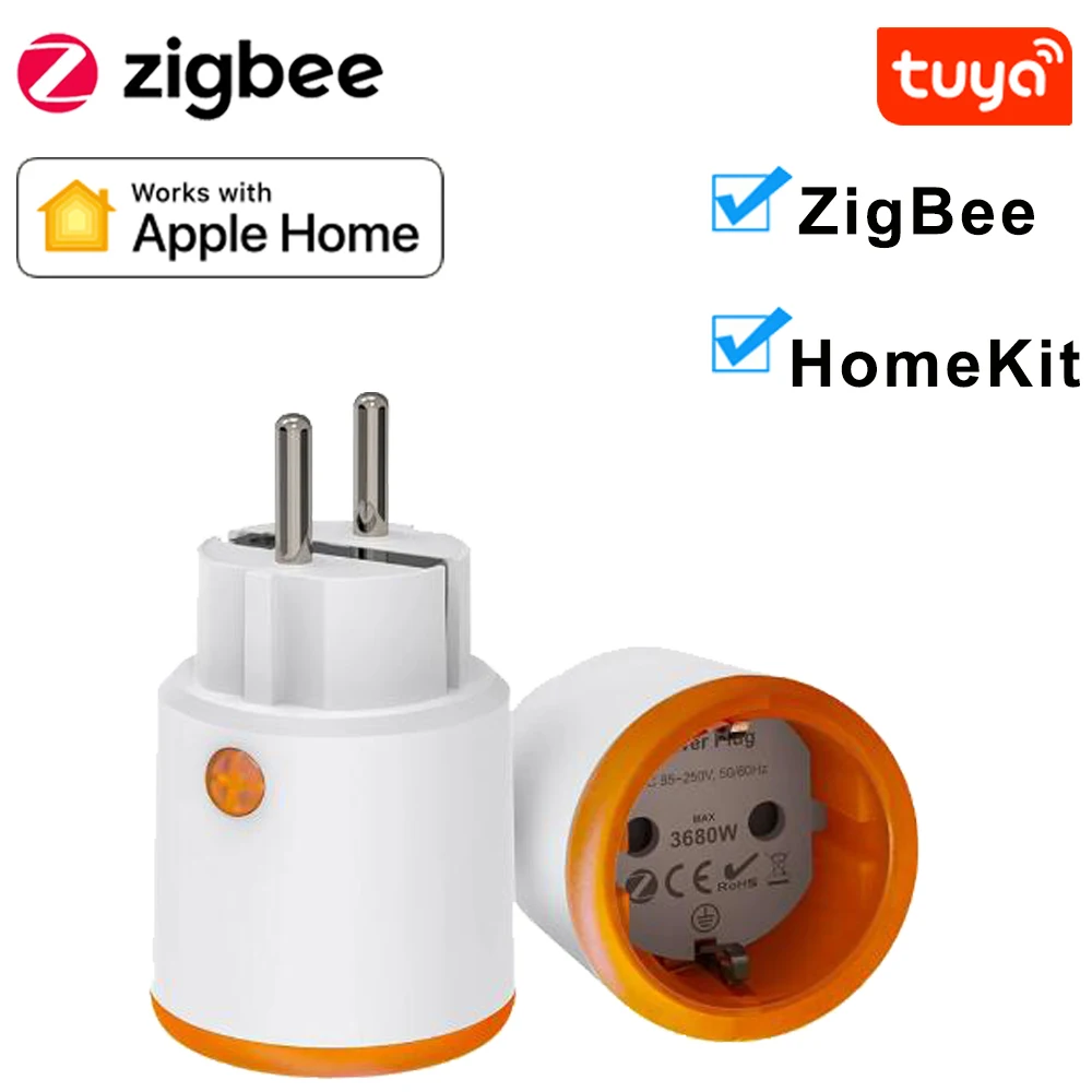 Homekit Tuya Smart Zigbee 3.0 Power Plug 16A EU Outlet 3680W Meter Remote Control Work With ...