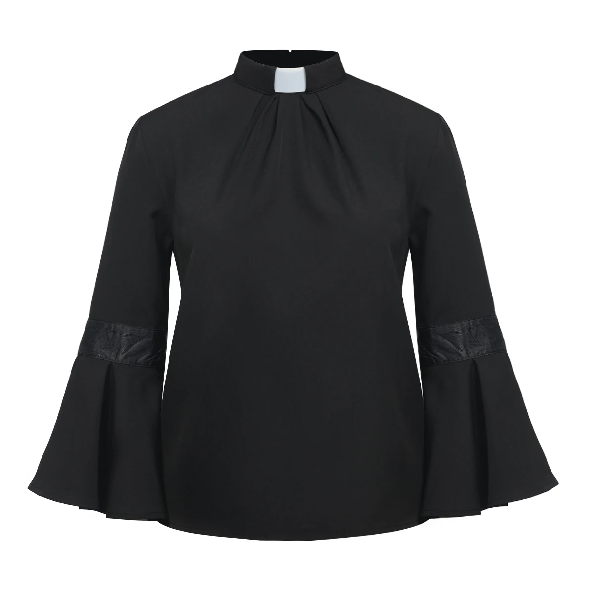 Clergy Shirt Stand Collar Priest Style Black Clerical Flared Sleeves ...