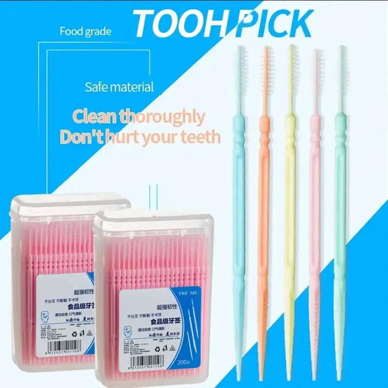 200Pcs-Double-headed-Disposable-Dental-Flosser-Interdental-Brush-Teeth ...