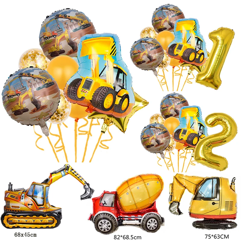 Construction-Tractor-Theme-Excavator-Inflatable-Balloons-Birthday-Party ...