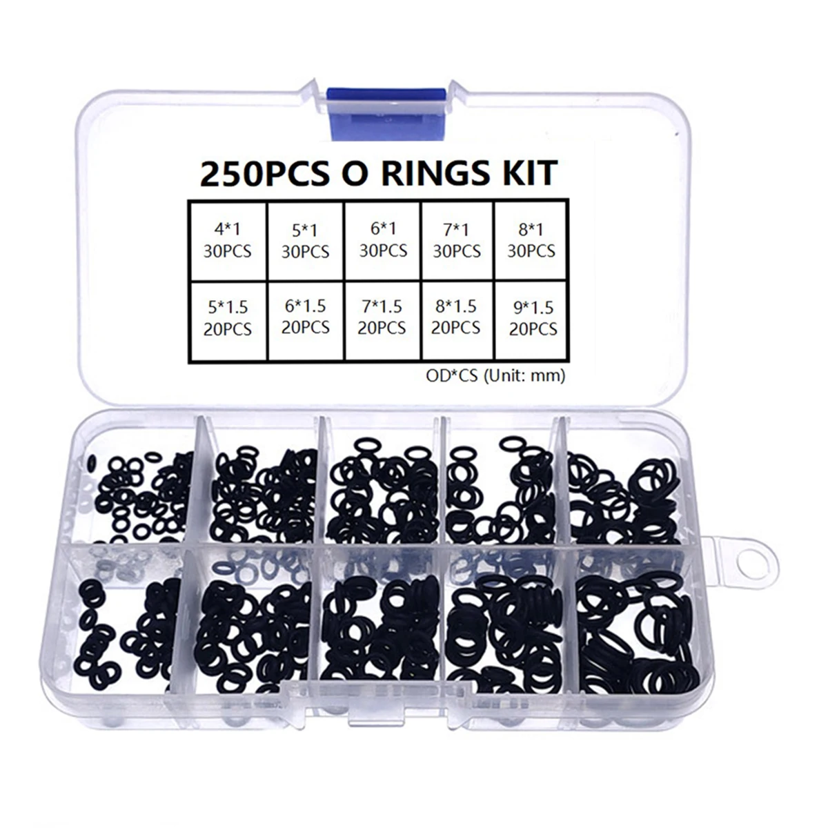 250Pcs-10-Sizes-Universal-NBR-Seal-Ring-Kit-Nitrile-Rubber-O-Ring-Oil ...