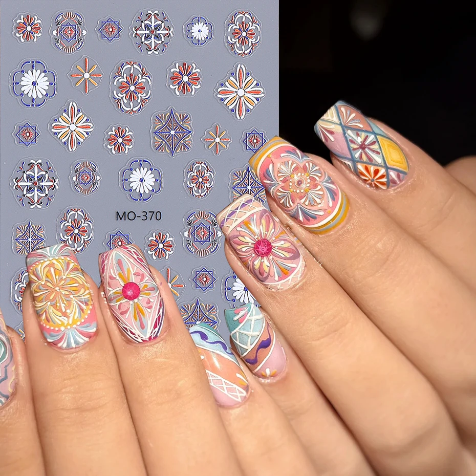 5D-Embossed-Bohemian-Nail-Art-Sticker-Adhesive-Decal-Elegant-Embroidery ...