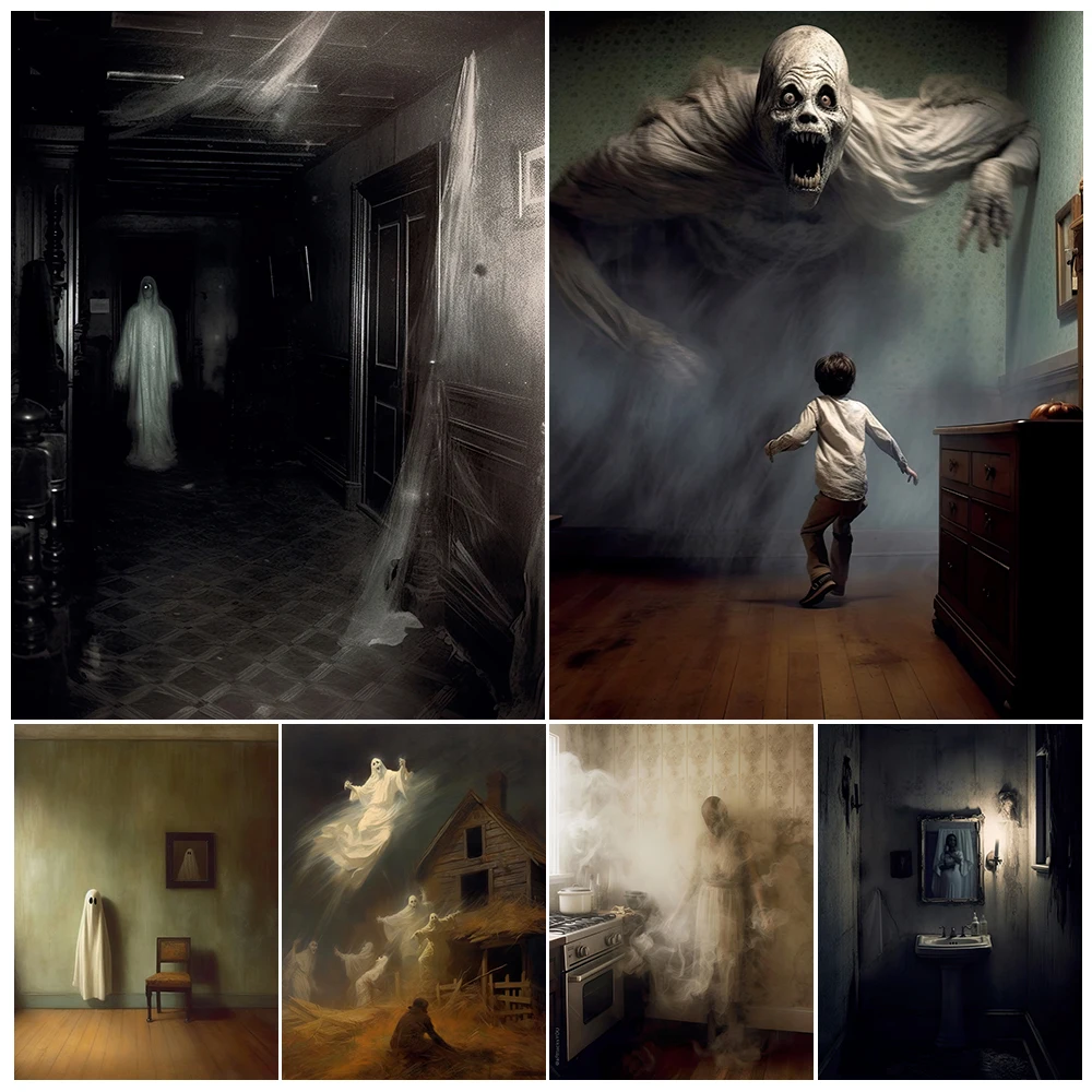 Ghosts-Trapped-In-Haunted-Houses-Vintage-Wall-Art-Canvas-Print ...