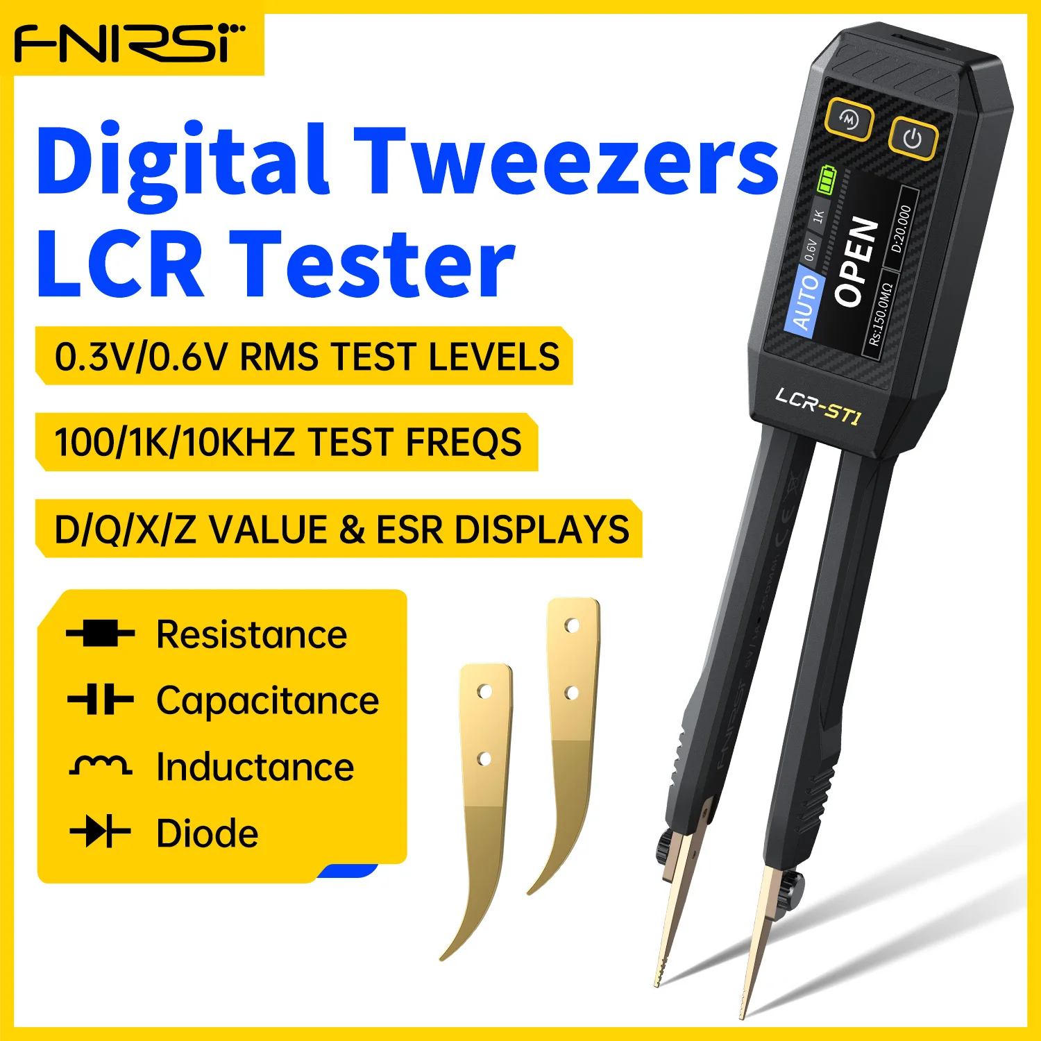 FNIRSI-LCR-ST1-Mini-Smart-Tweezer-LCR-SMD-ESR-Tester-Resistance ...