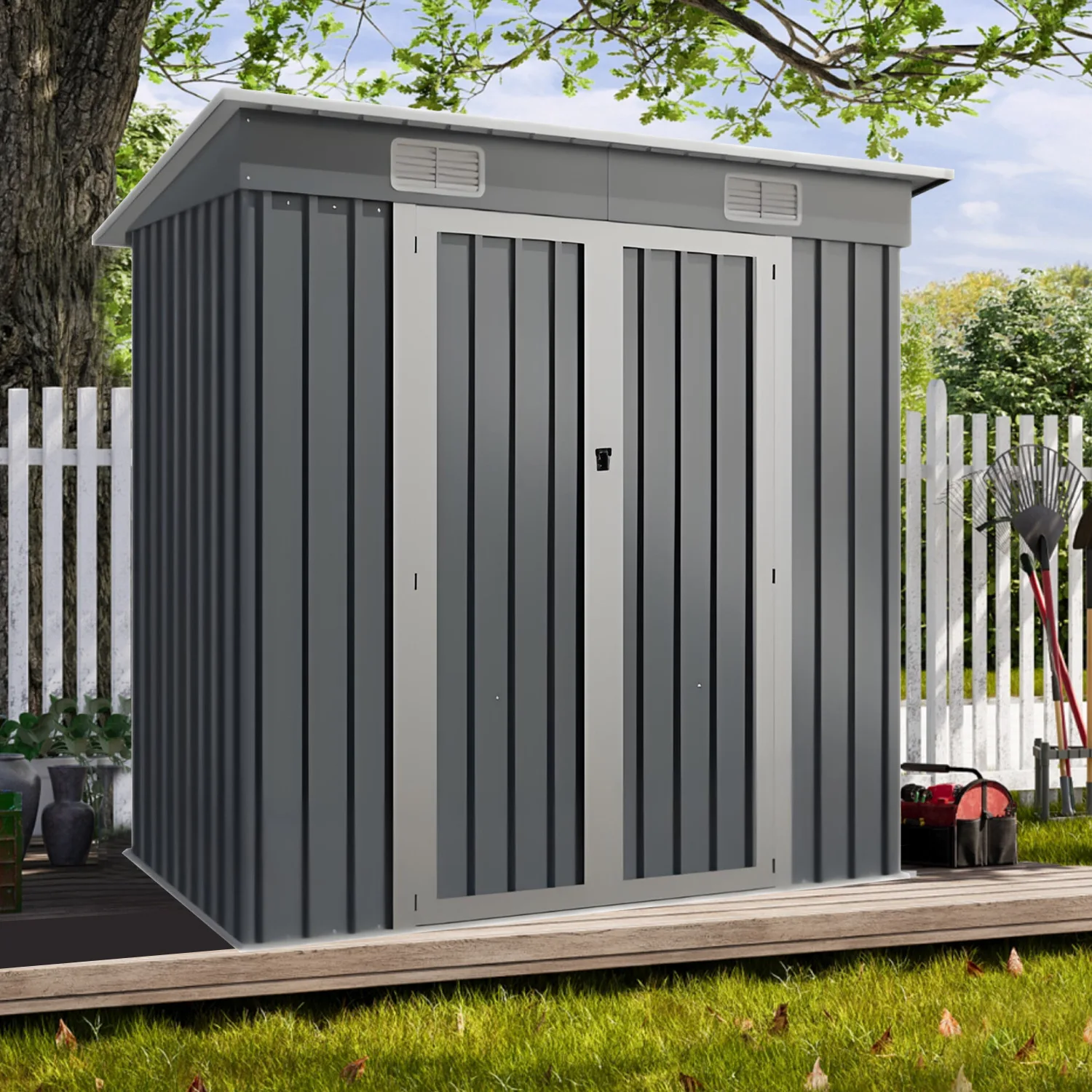 Outdoor Simple Cabin Tool Shed Garden Storage Movable Colored Steel ...