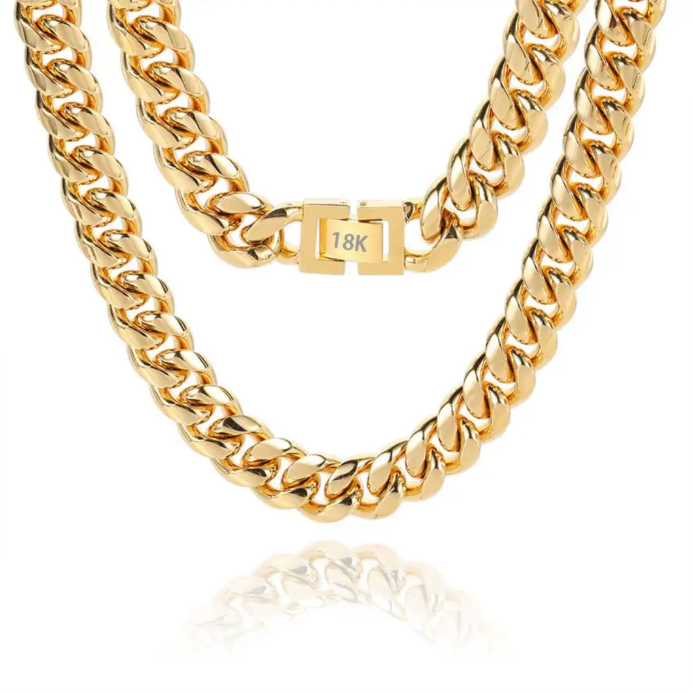 316L Stainless Steel Jewelry Man Necklace Gold Plated Curb Cuban Link ...