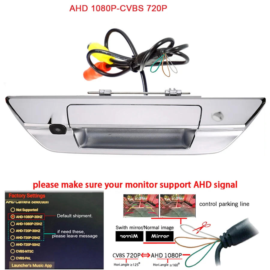 1920*1080P AHD Car trunk handle camera for Toyota Hilux 2018 2019 2020 ...