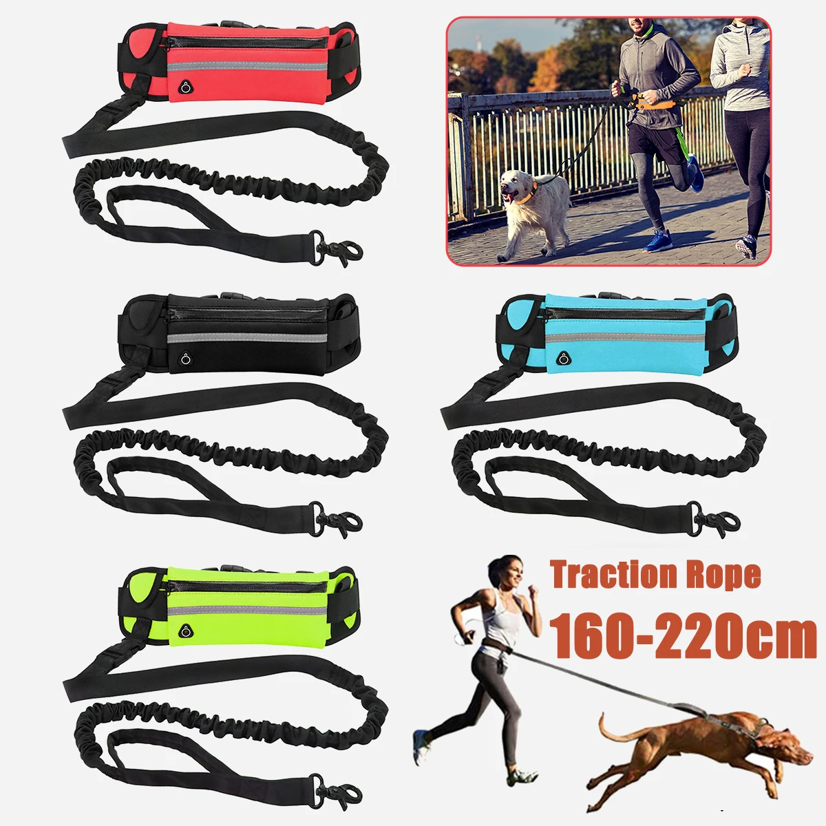 Hand Free Dog Leash for Pet Reflective Nylon Leashes Walking Running ...