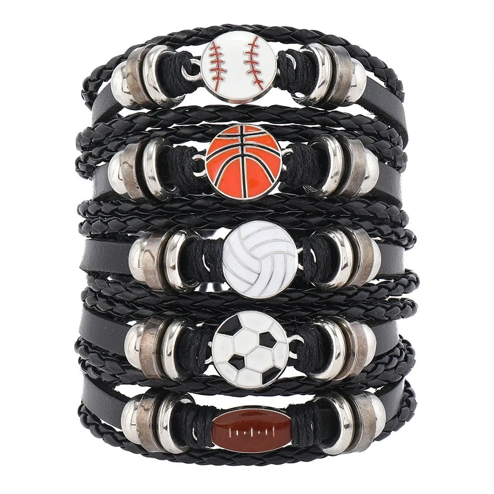 5Pcs-Vintage-Leather-Sport-Bracelet-For-Women-Men-Volleyball-Football ...
