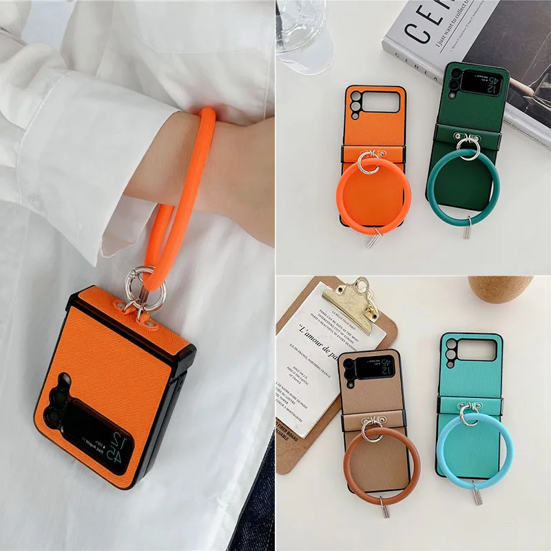 Macaron Plain Color Soft Silicone Shell Hand Ring Strap Pu Leather Anti-fall Phone Case For ...