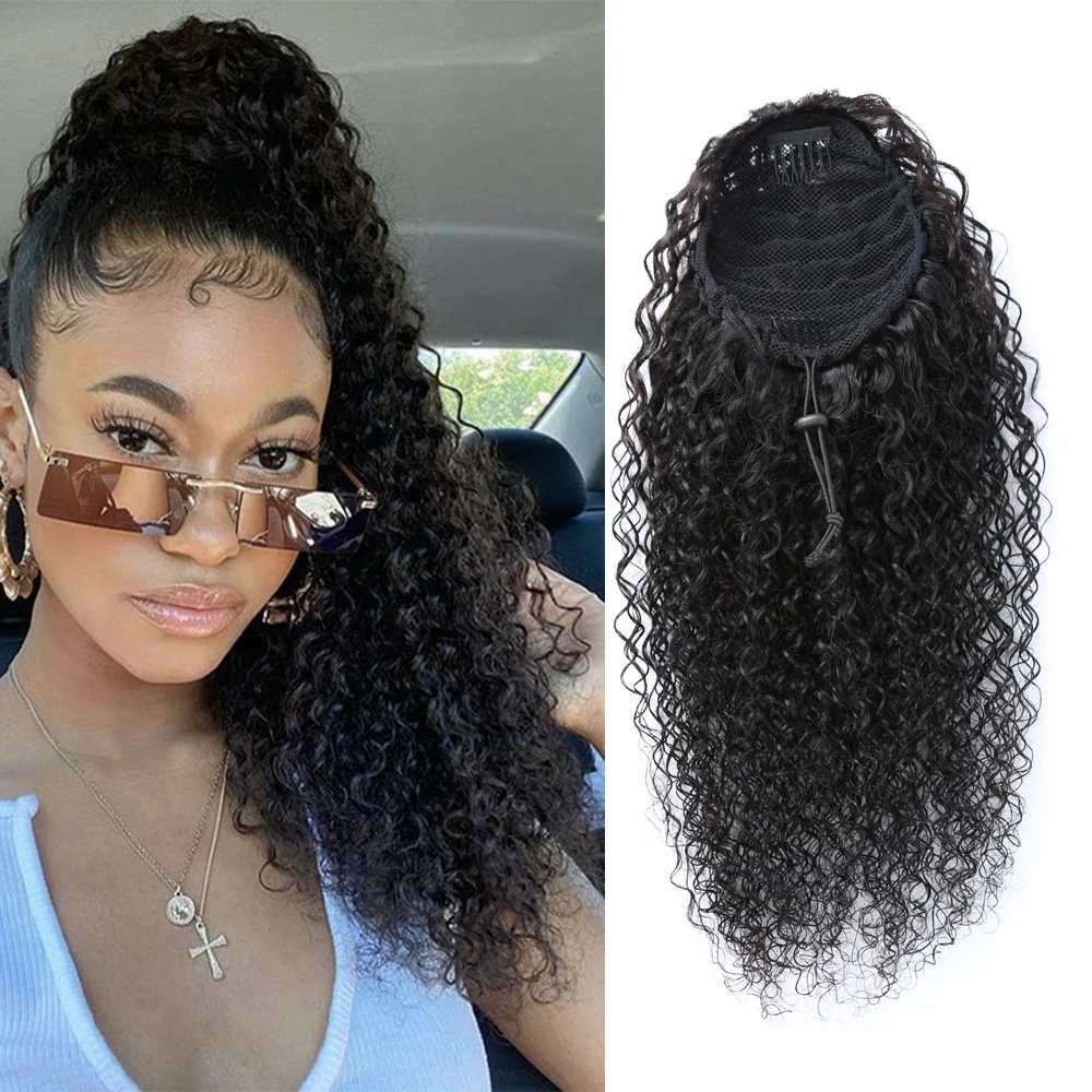 28-30-Inches-Kinky-Curly-Ponytail-Human-Hair-Brazilian-With-Afro-Clip ...