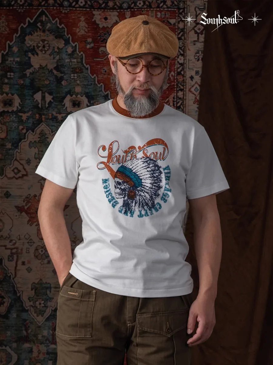 American-vintage-heavyweight-cotton-280g-contrasting-thread-print-T ...