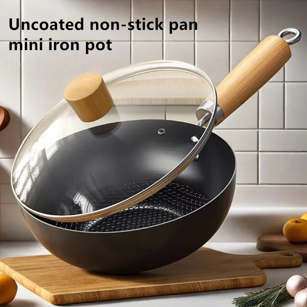 Non-stick-iron-pan-frying-pan-with-lid-uncoated-gas-stove-induction ...