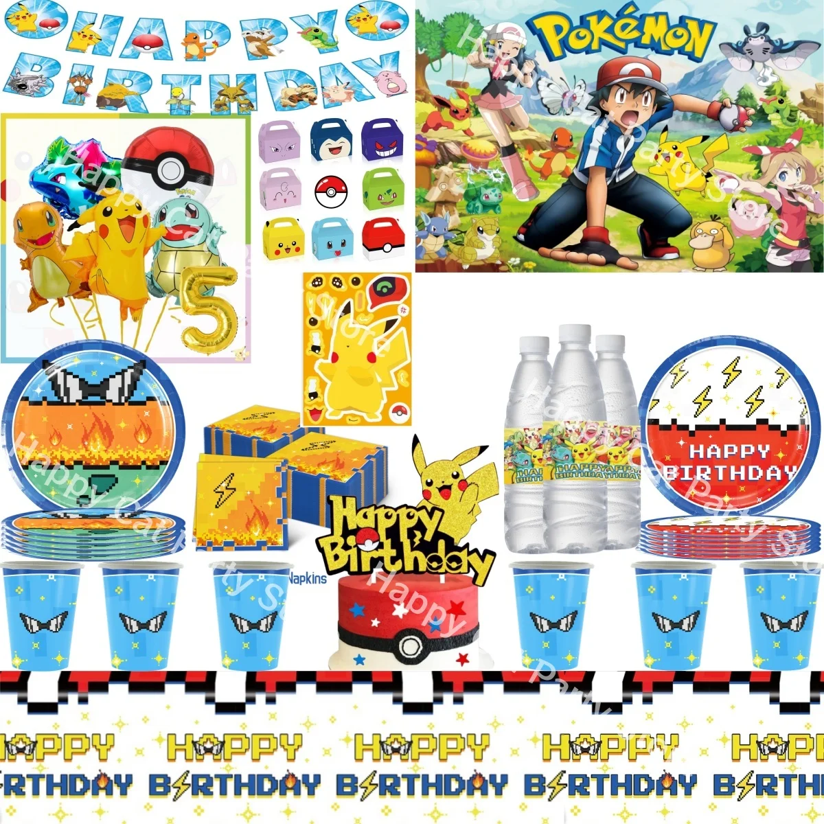 Pokemon-Birthday-Party-Decorations-Pikachu-Tablecloth-Plate-DIY ...