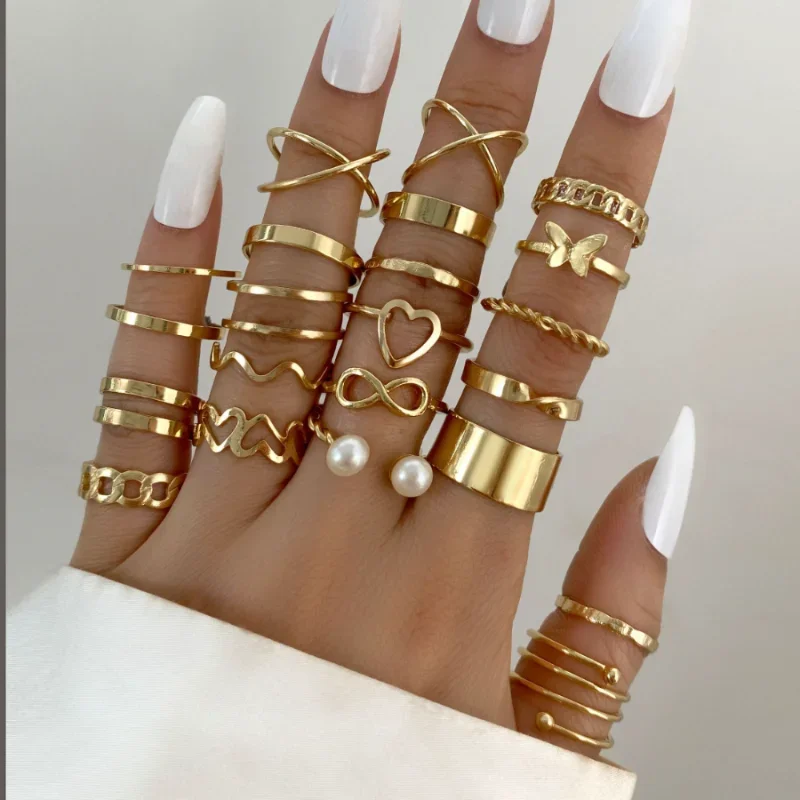 22pcs-Gold-Color-Rings-Set-for-Women-Vintage-Geometric-Irregularity ...