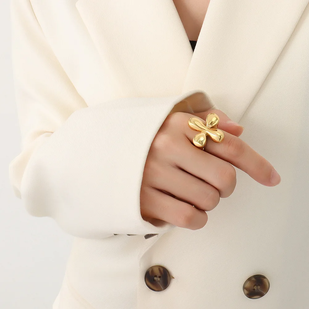 Anillo-de-flores-Vintage-para-mujer-anillos-gruesos-de-acero-inoxidable ...