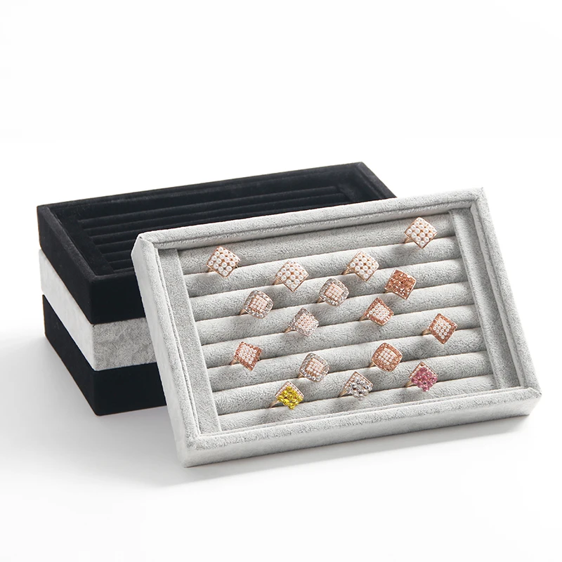 Small Velvet Ring Display Tray Stackable 15 Grids Tray Jewelry ...