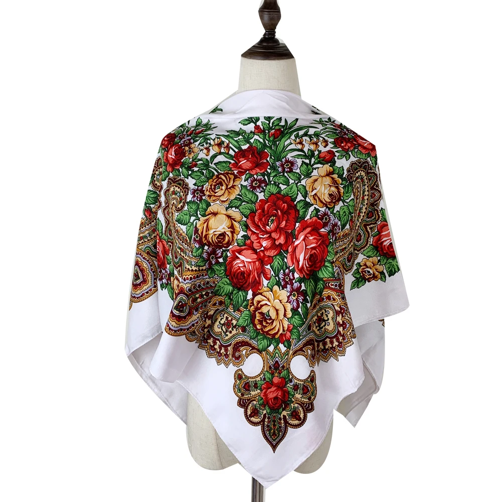 100*100cm Women Luxury Floral Print Bandana Scarf Russian National ...