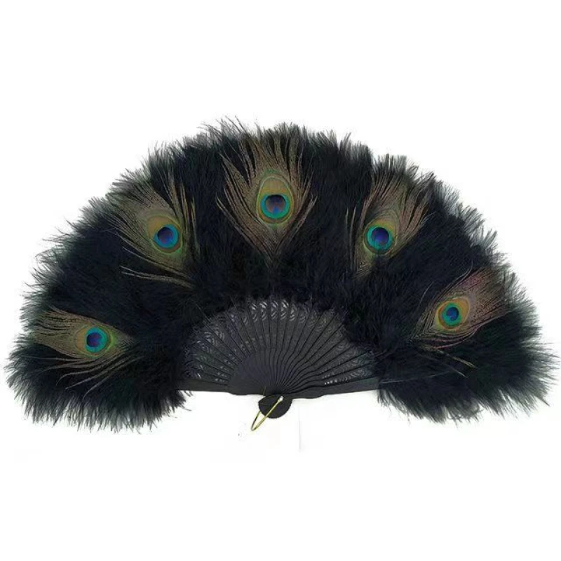 Chinese Feather Fan Peacock Palace Large Feather Folding Hand Fan ...
