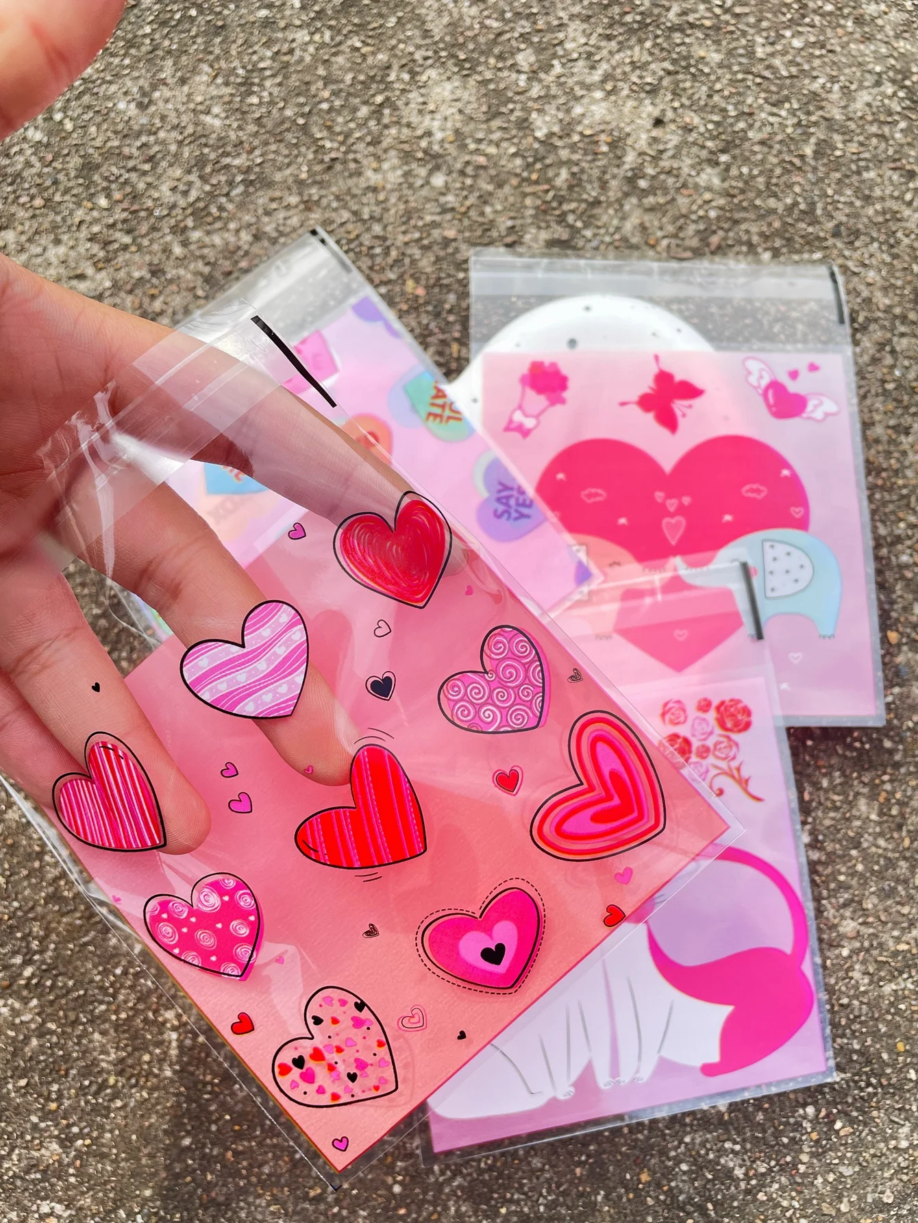 100pcs-Valentine-s-Day-Romantic-Pink-Heart-Printed-Opp-Self-adhesive ...