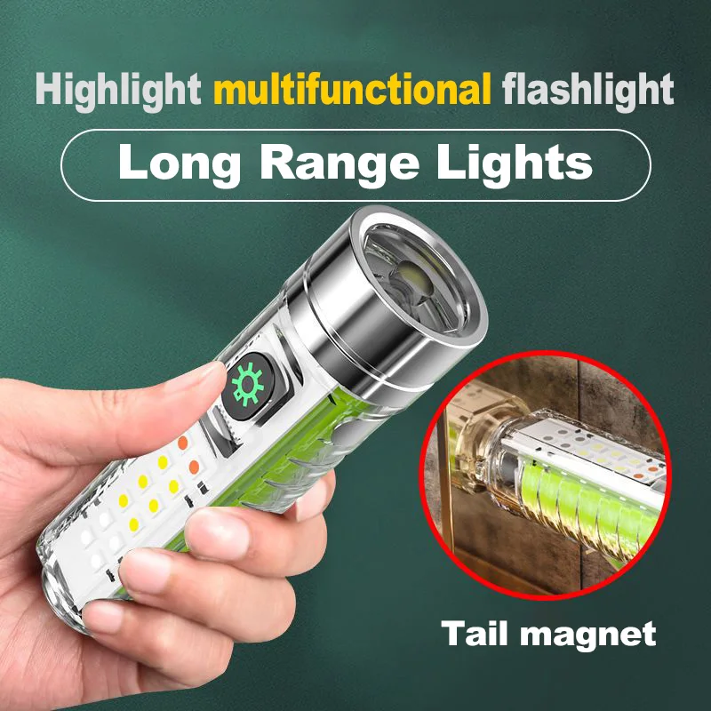 Fluorescent-LED-flashlight-8-mode-with-multicolor-side-lights-USB ...