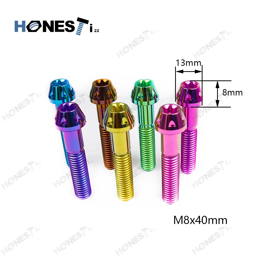 Honesti22 Gr5 Titanium Alloy M8×40mm 13d, 8h Size Colored Tappered Head ...