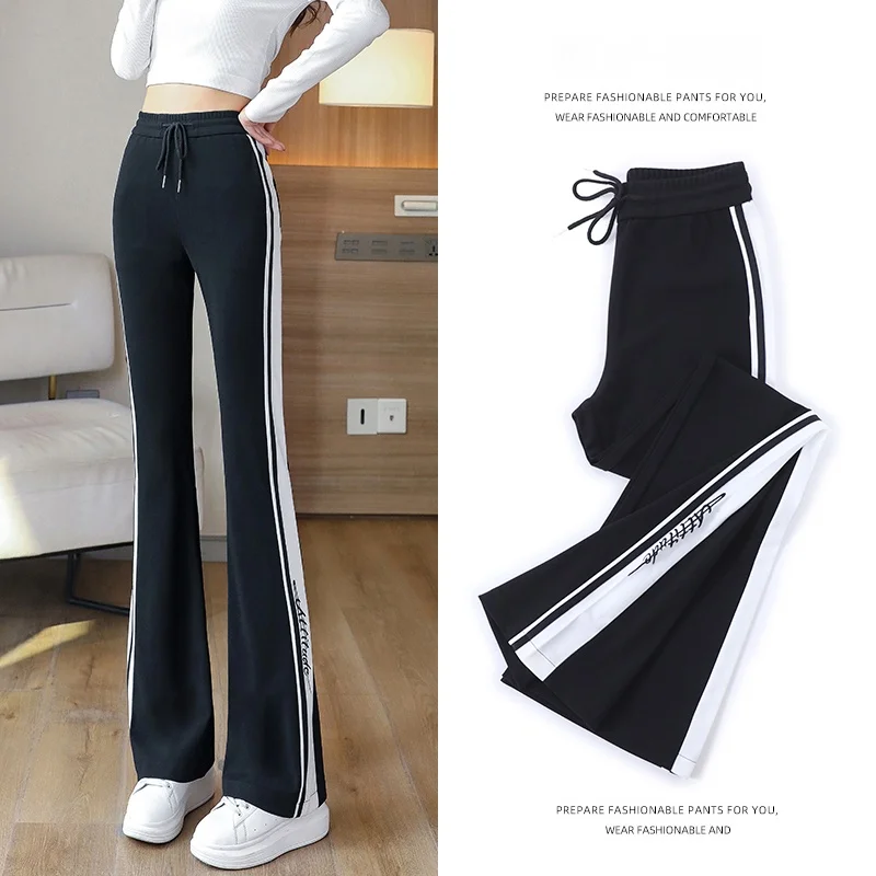 Bootleg-Pants-Women-s-Outer-Wear-High-Waist-Slimming-Stripe-Drawstring ...