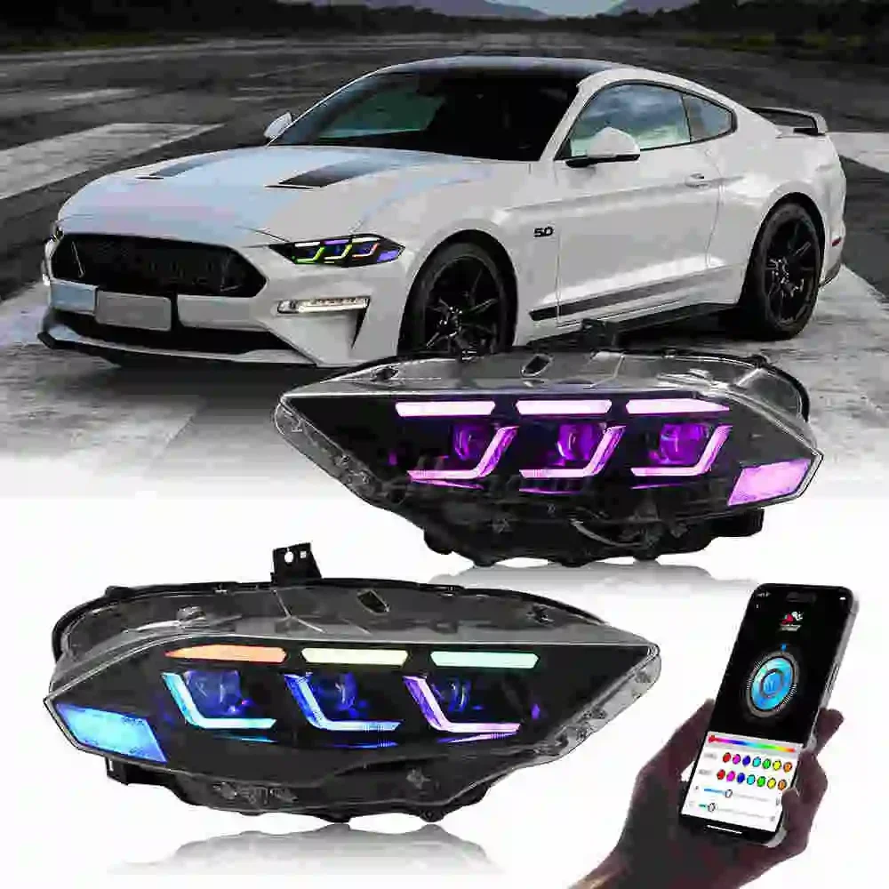Pair Full LED Headlights For 2018-2019 2020 2021 2022 RGB Ford Mustang ...