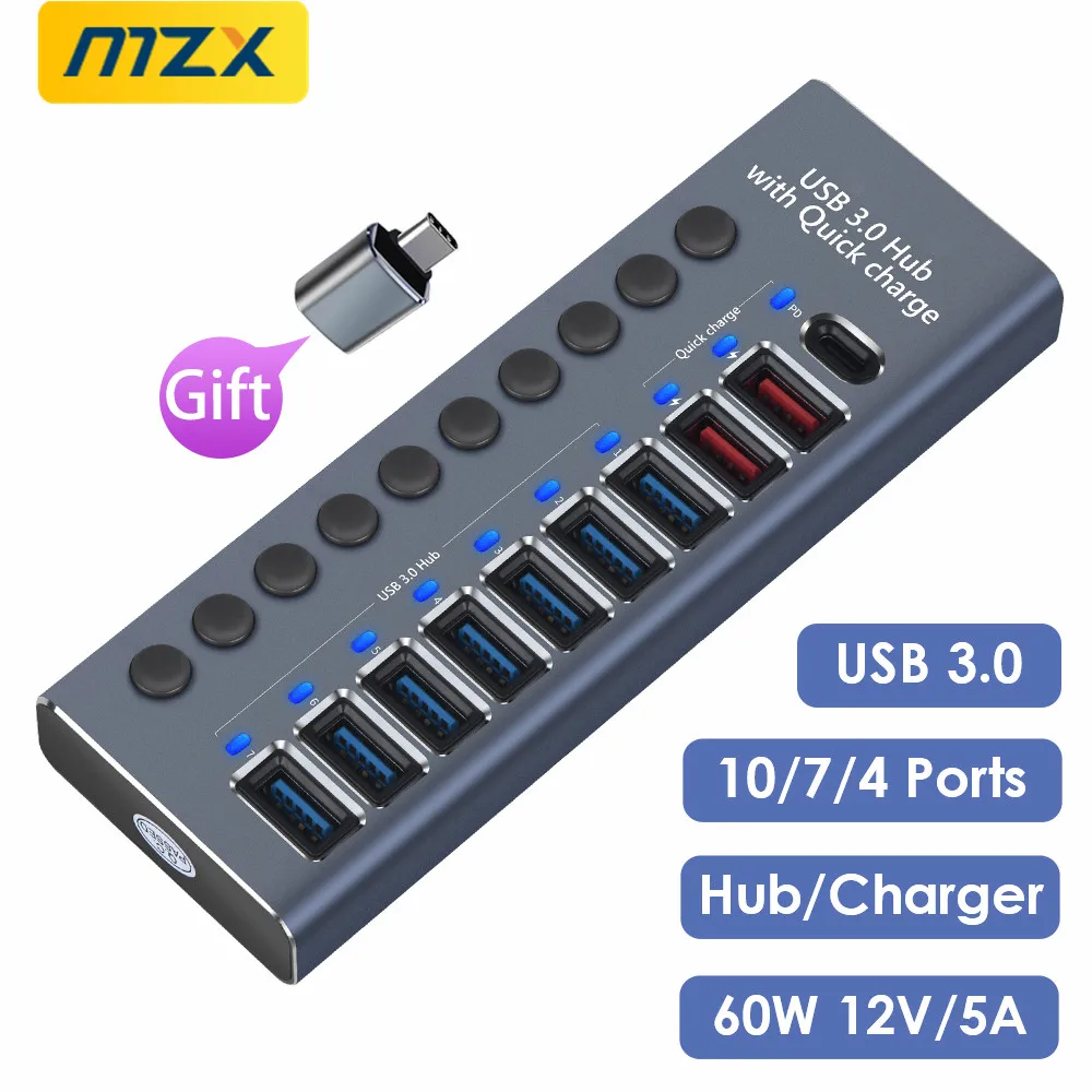 MZX-10-7-4-Ports-USB-Hub-3-0-Aluminum-Multi-Splitter-Concentrator-A-PD ...