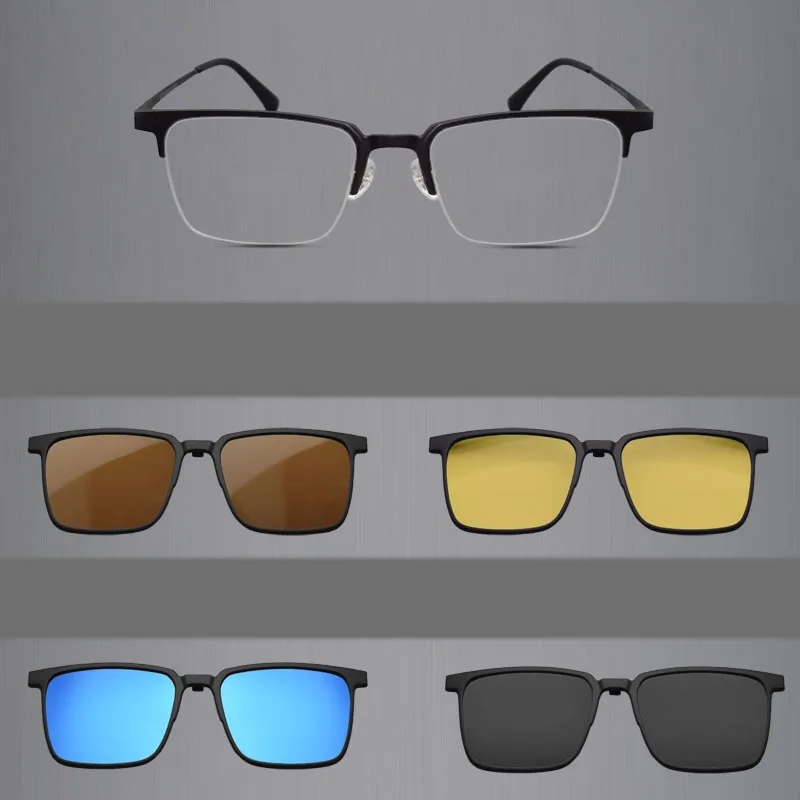 Ultem-Half-Glasses-Titanium-Frame-For-Men-With-Polarized-Magnet-Clip-on ...