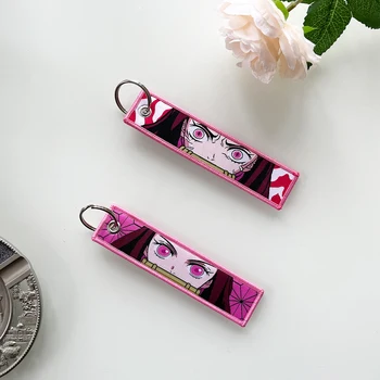 Cartoon Key Tag Embroidery Key Ring For Motorcycles Anime Demon Slayer ...