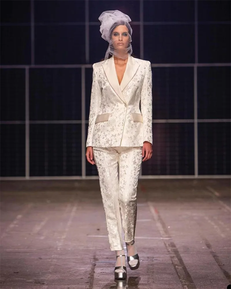 Jacquard-White-Women-Suit-Set-Blazer-Pants-2-Pcs-Jacket-Bridal-Wedding ...