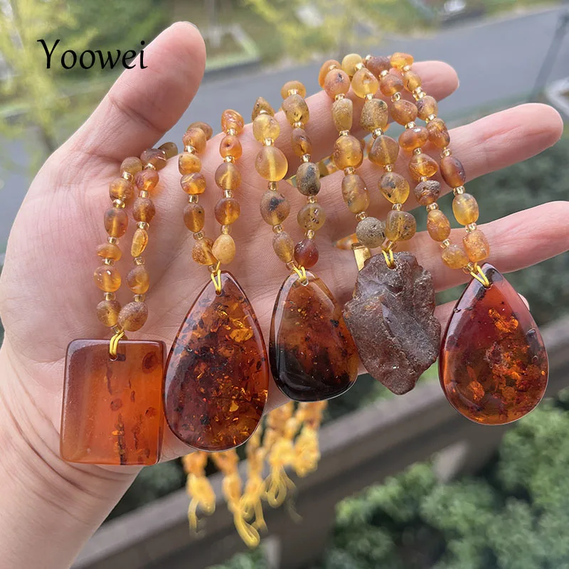 100-Original-Amber-Broken-Pendant-Necklace-Gift-Natural-Stone-Irregular ...