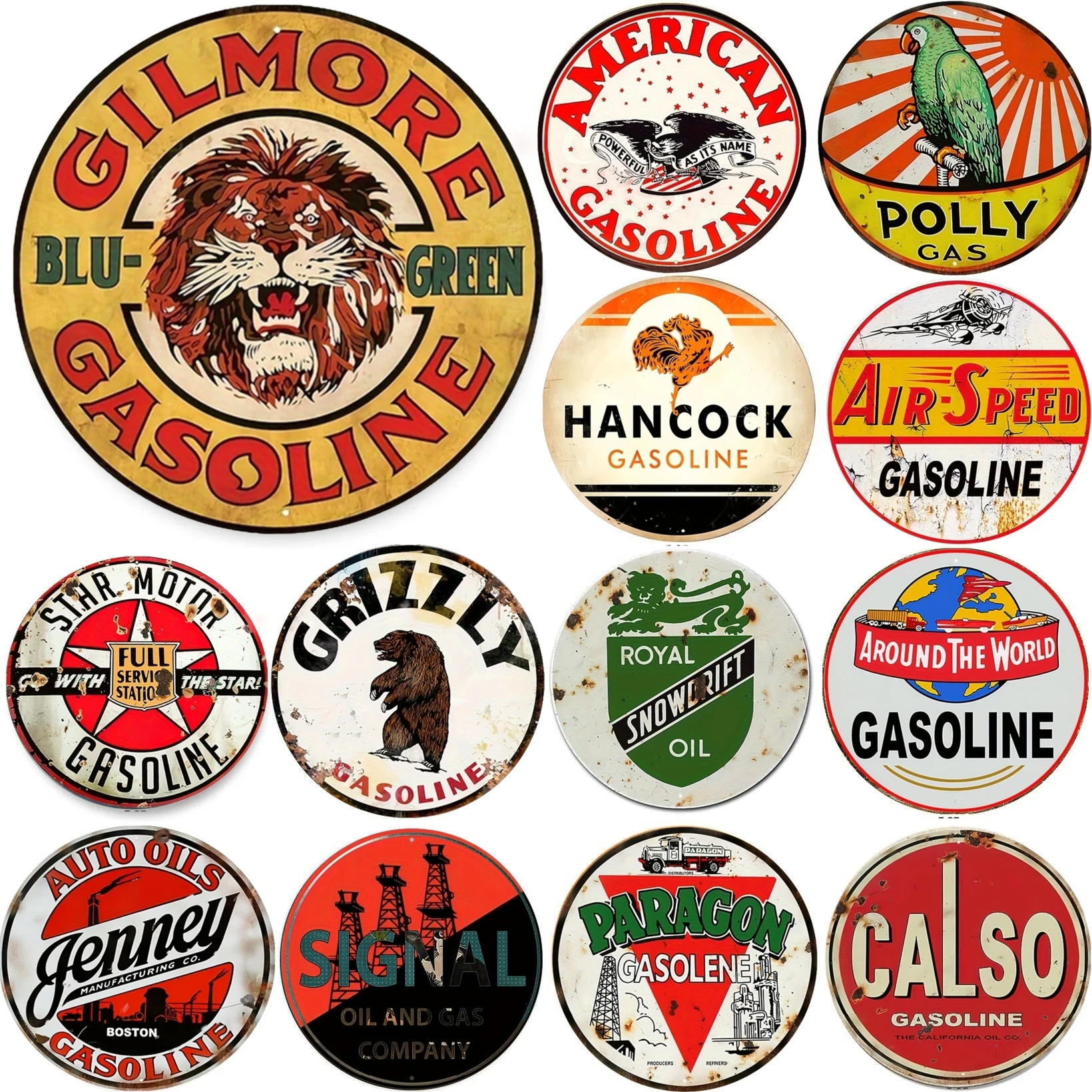 Vintage-Round-Tin-Sign-Gasoline-Station-And-Motor-Oil-Reproduction-Aged ...