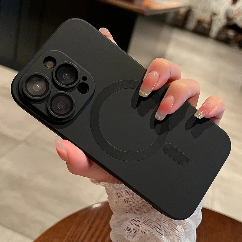 Funda de carga inalámbrica Magsafe negra de lujo para iPhone 16 15 14 ...