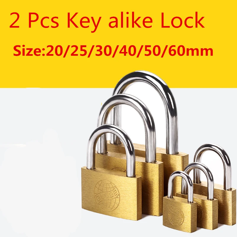 2 Pcs Same Key Copper Padlock Wolf Head Brass Lock Small Locks Door ...