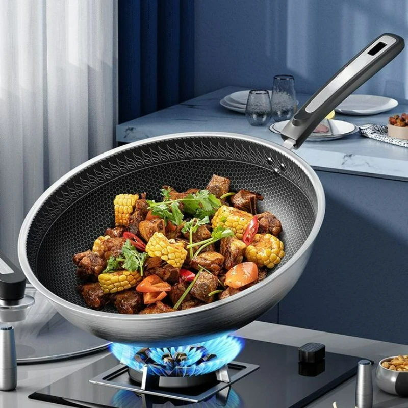 316 Stainless Steel Frying Pan Honeycomb Pattern Flat Bottom Non-stick ...