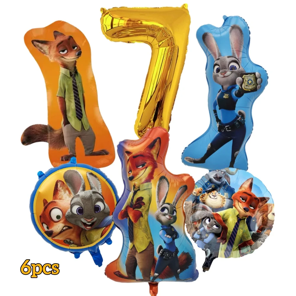 6pcs Zootopia Party Decora Balloon Blue Orange Rabbit Fox Action Figure ...
