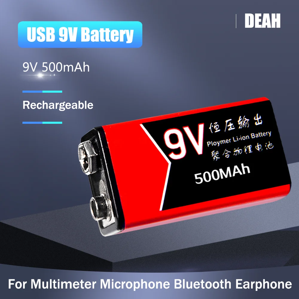 1PCS-9V-500mAh-Micro-USB-Battery-Rechargeable-Lithium-Batteria-For ...