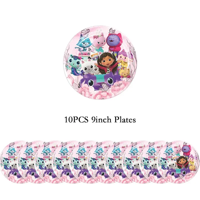 Decoración de fiesta de cumpleaños de casa de muñecas Gabby, vajilla temática de gato de dibujos ...